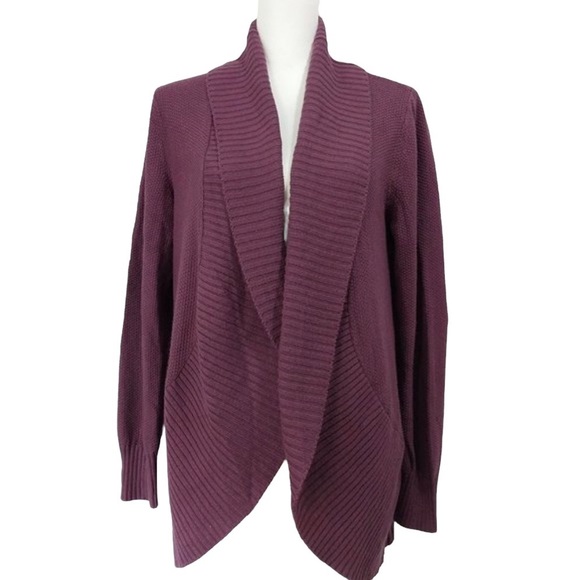 Elle | Sweaters | Elle Purple Shawl Neck Open Front Ribbed Knit Long ...